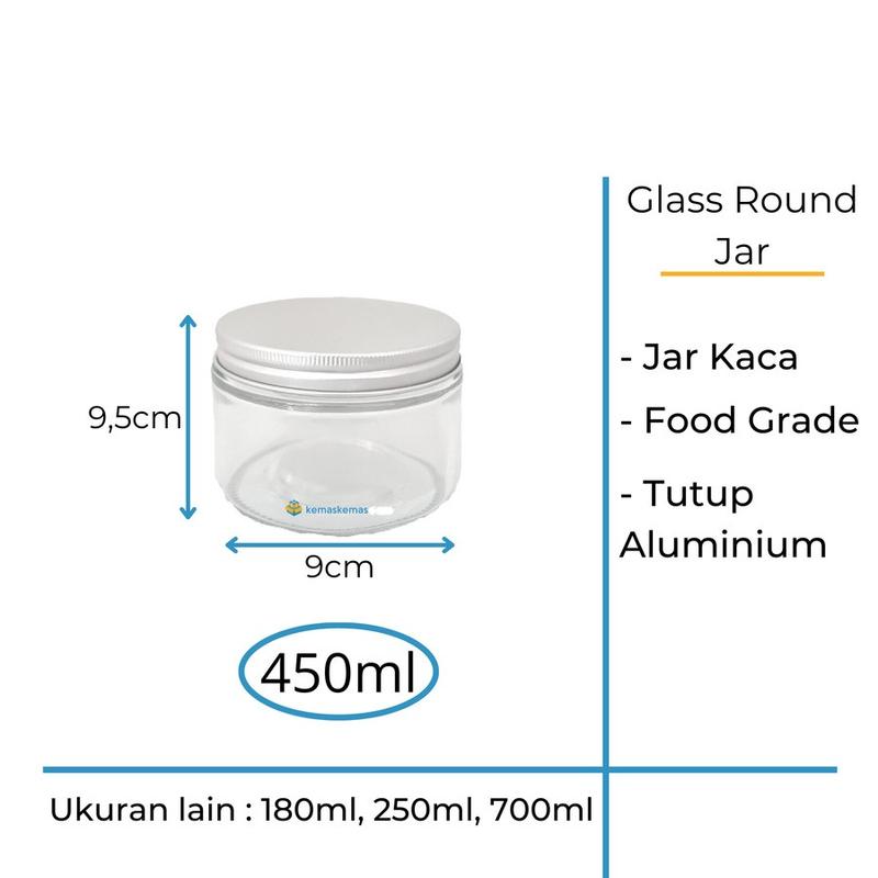 450ml Botol Toples Kaca Round / Jar Kaca Bulat + Tutup Aluminium - Shop ...