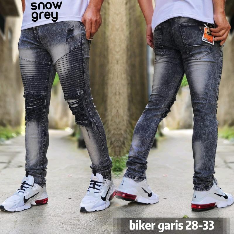 Jeans pria Bikers Ripped Snow Grey - Shop | Tokopedia