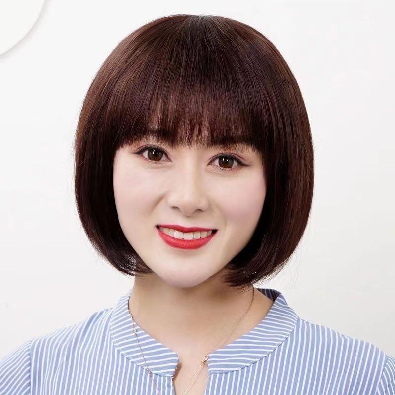 Straight Hair Bobo Head Cover Natural Middle-Aged Mom Simulation ...