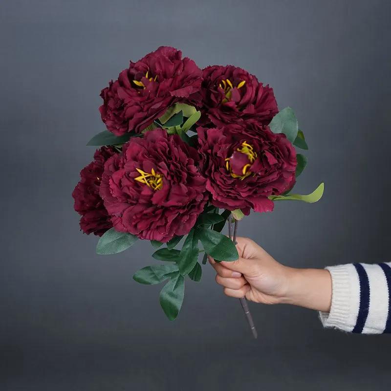 1 Bouquet 5 Heads Artificial Big Peony Flowers Silk Fake Flower Flores for DIY Home Garden Table ...