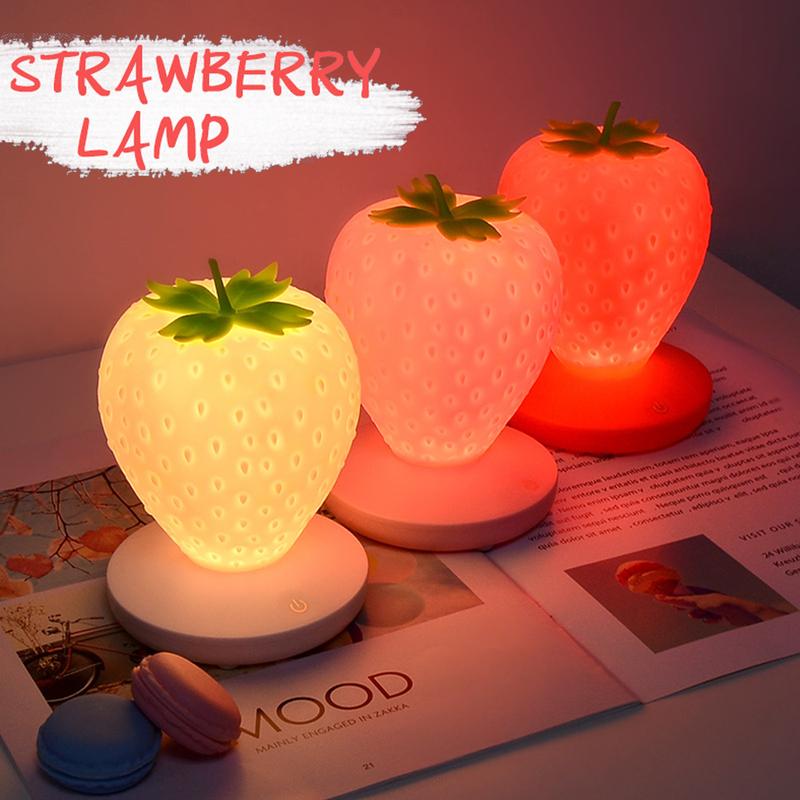 New 1pc USB Rechargeable Strawberry Lamp, Bedroom Bedside Atmosphere ...