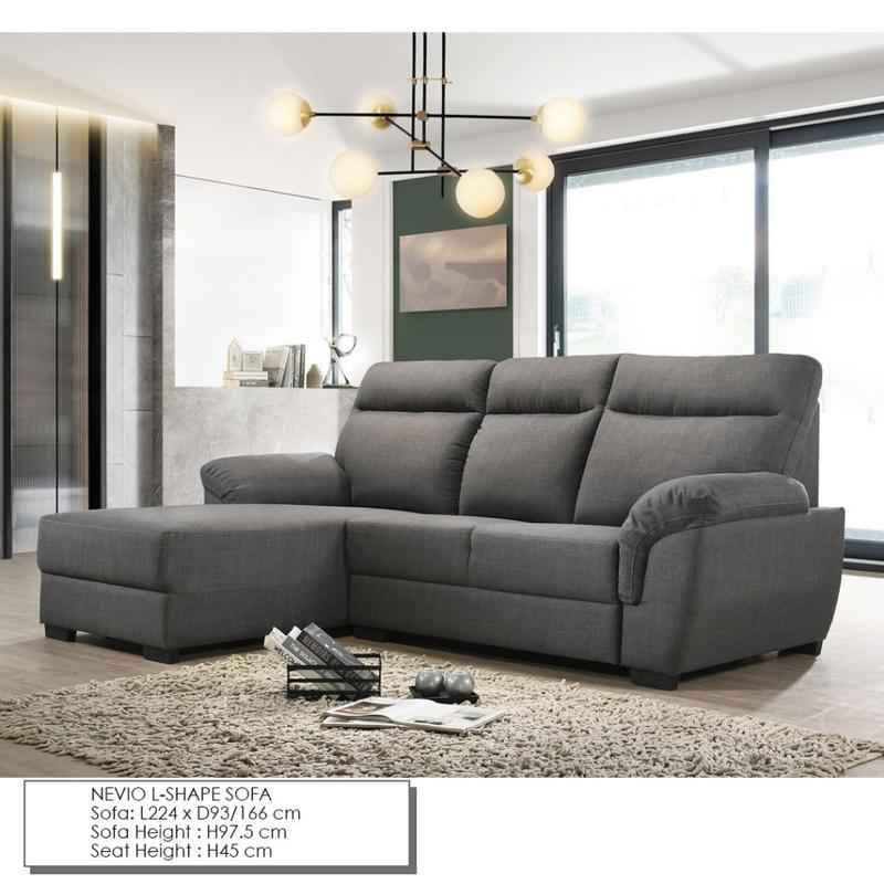 MYH Furniture 3 Seater L-Shape Sofa Dark Grey Fabric Sofa L Shape ...