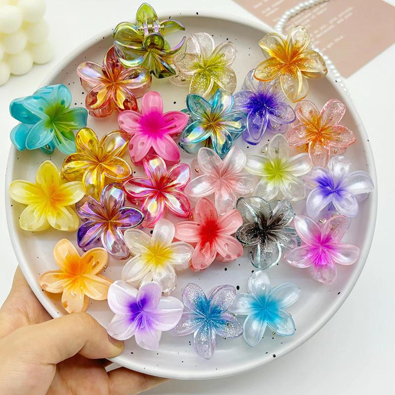 【12/6PCS】 Hawaii Flower Hair Clamp for Women Girl Colorful Flowers ...