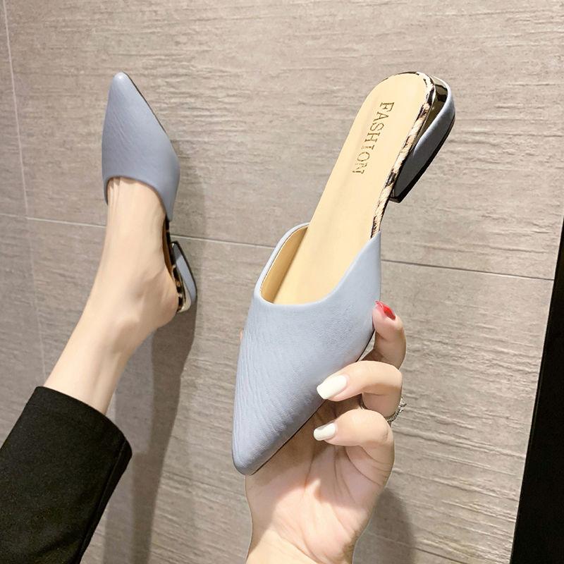 Selipar Separuh, Gaya Perancis, Kaki Runcing, Tumit Rendah, Untuk ...