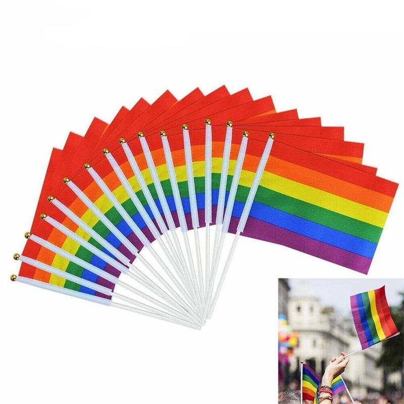 Portable Handheld Rainbow Flag Trendy Colorful 21x14cm Mini Desktop ...