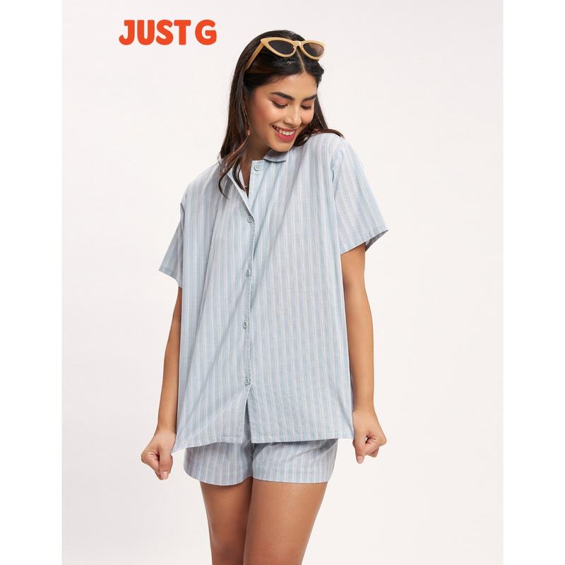 Just G Striped Linen Resort Shirt And Shorts Set - TikTok Shop Philippines