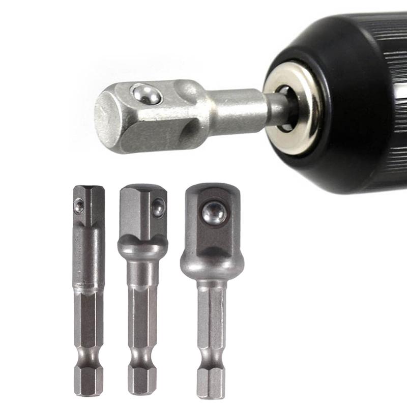 3 Pcs/Set Power Drill Sockets Adapter Set 1/4" 3/8" 1/2" Impact ...