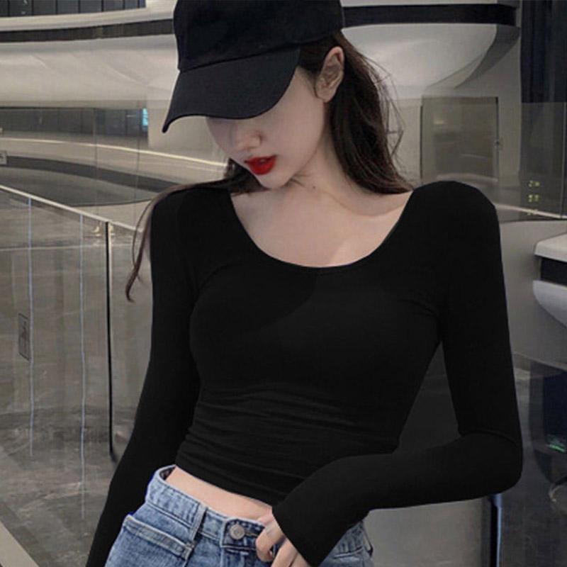 【MOHAMMAG】U-neck Long-sleeved Crop Top Women's Summer Slim Fit - TikTok ...