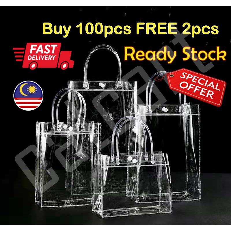 Clear PVC Tote Bag with Button / Transparent Shopping Bag / Fancy ...