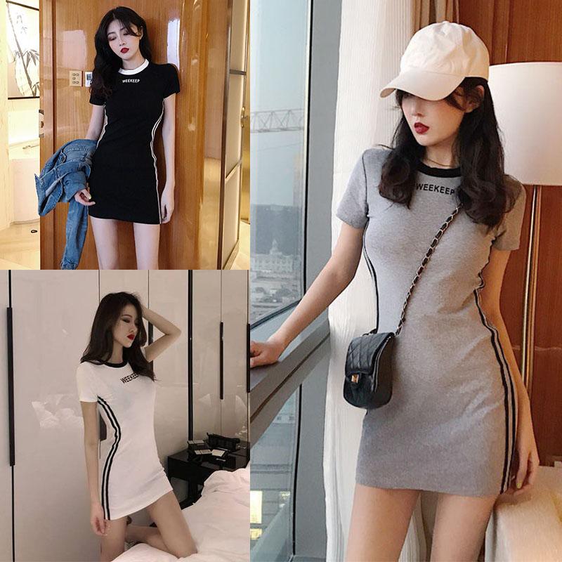 Gaun Bodycon, Gaun Wanita Seksi, Lengan Pendek, Bersulam Huruf ...