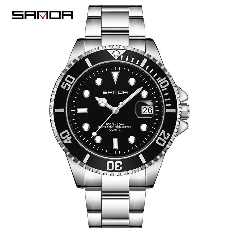 Jam Tangan Submariner Hijau, Sanda, 7035, Tali Keluli, Kalendar ...