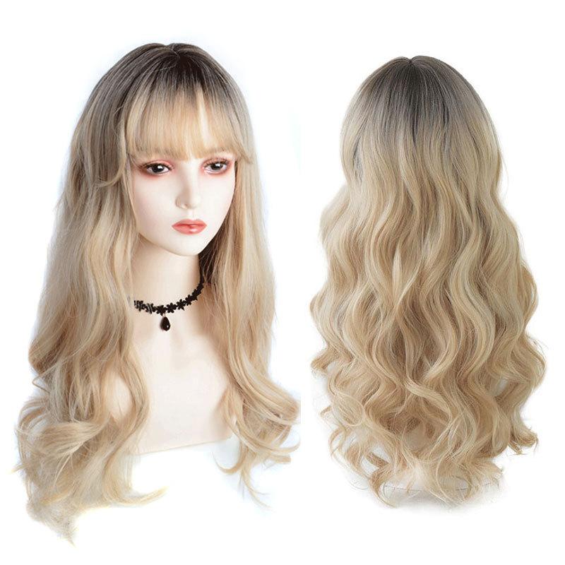 New Golden Big Wave Wig Female High-Temperature Fiber Long Curly ...