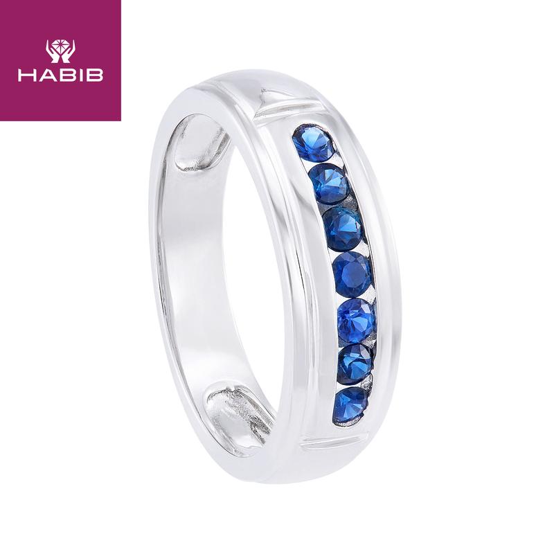 Round Blue Sapphire Silver Palladium Men's Ring 260361122(PLD)-BS-B ...