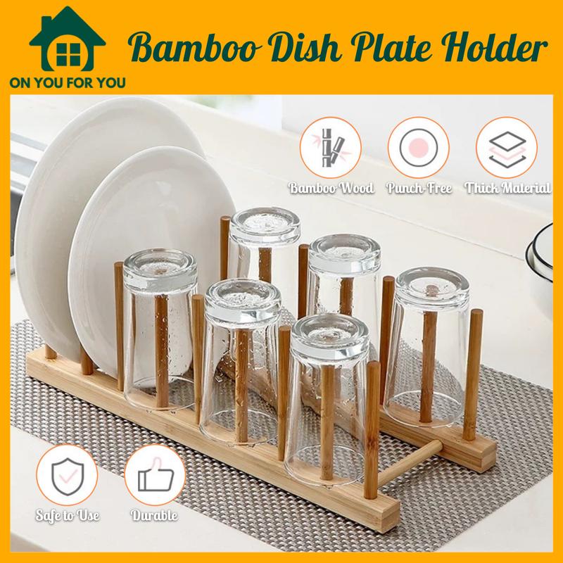 Bamboo Wood Dish Plate Holder Wooden Dish Drainer Rack Cupboard ...