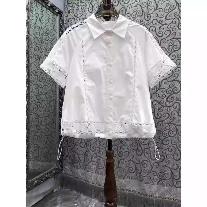 FADFAD Atasan kemeja lengan pendek warna kontras elegan gaya - Shop ...