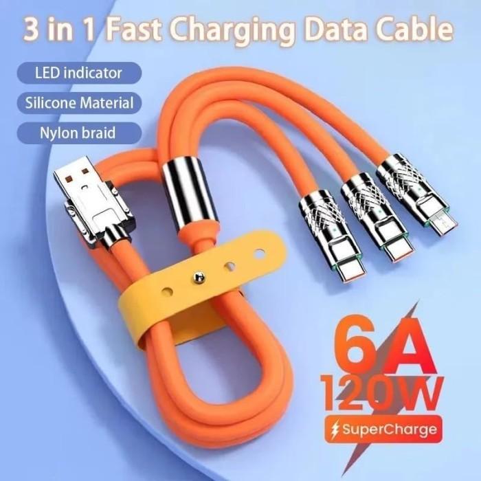Promo Maxi 120W Kabel Data USB 3 in 1 6A Fast Charging Type C Cable ...