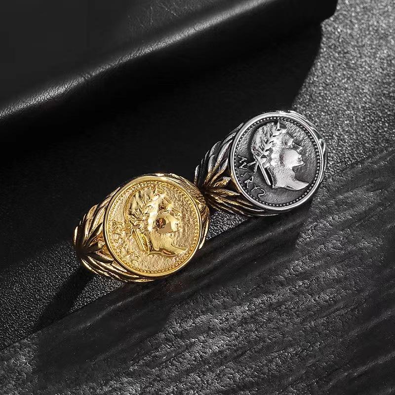 Caesar's Empire Stainless Steel Ring - 18mm, US Size 7-13 Retro coin ...