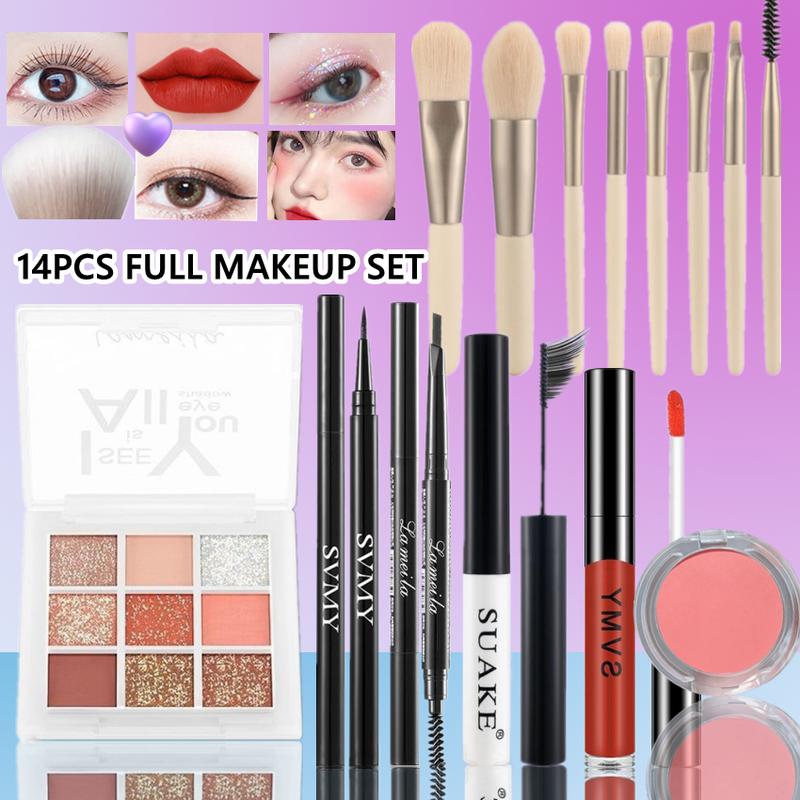 Set Solekan Kosmetik, 14Pcs, Palet Pembayang Mata 9 Warna, Pembayang ...