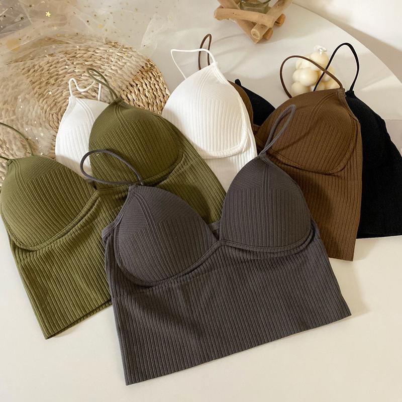 French Style Sling Vest with Chest Pad One-piece Hot Girl Threaded ...