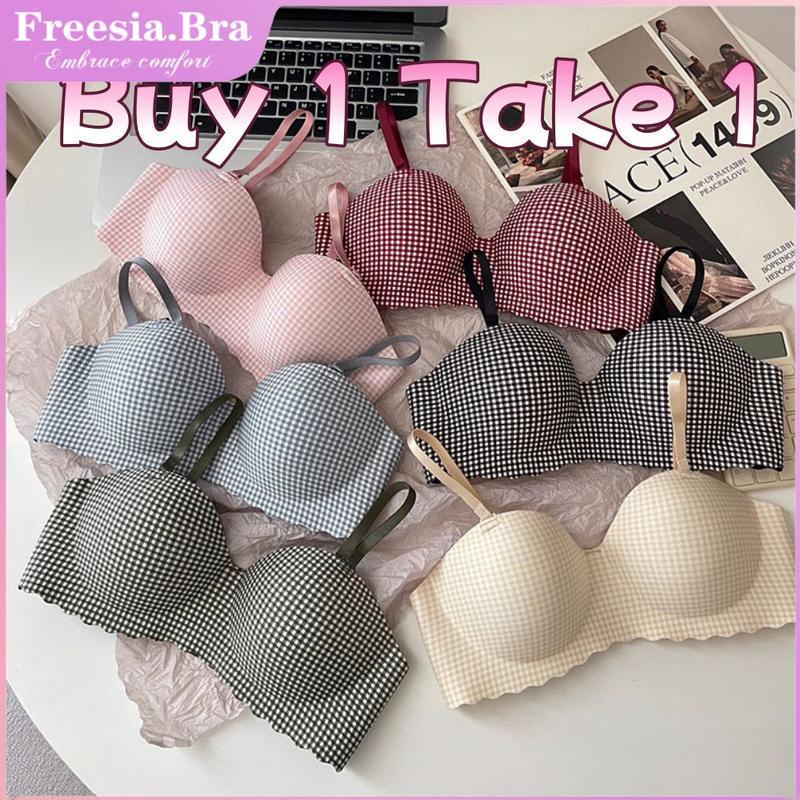 2pcs Seamless Bras For Women Solid Color Plaid Simple Small Breasts ...