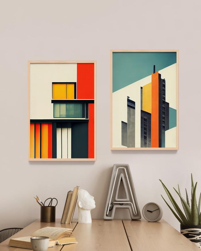 Promo Lukisan Print Tema Bauhaus Gedung Simple Minimalis Poster Wall ...