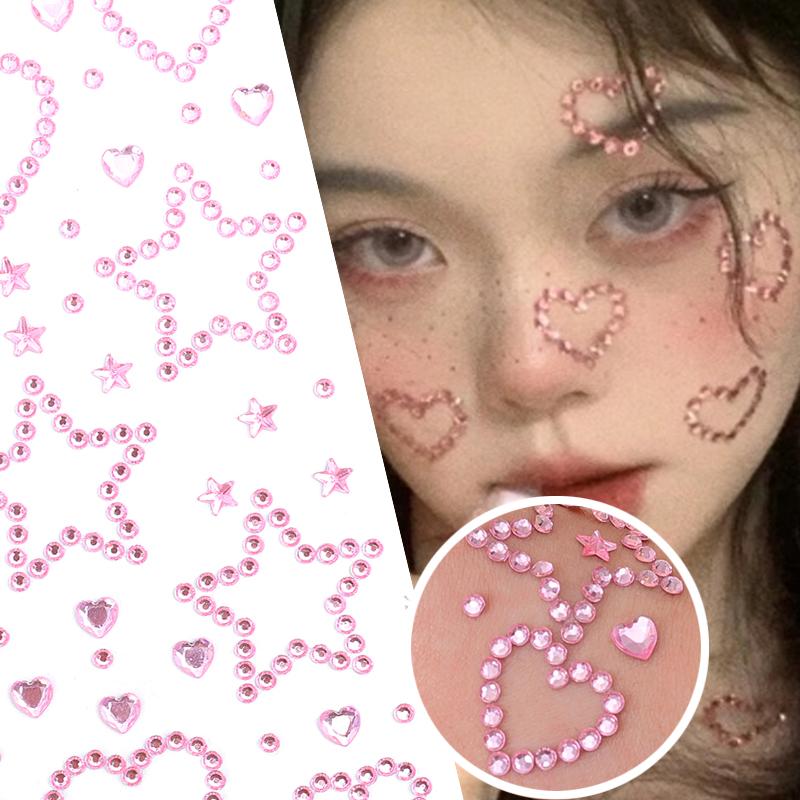 Crystal Face Stickers Heart Star Diamond Temporary Tattoo Stickers ...