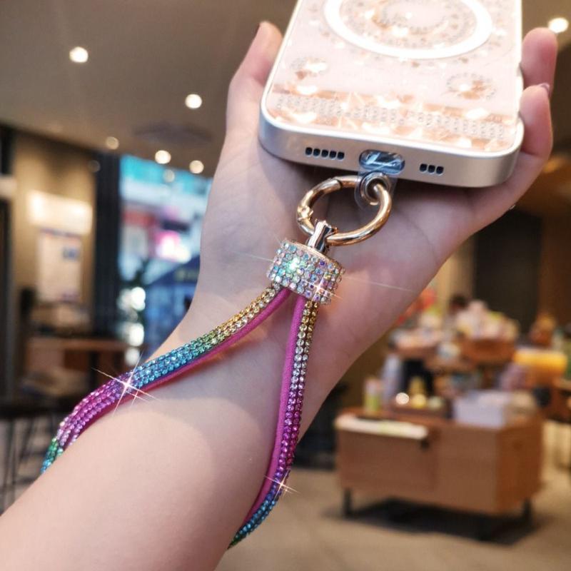 Luxury Keychain Rhinestone Phone Lanyard Bright Bling Bling Anti-lost ...