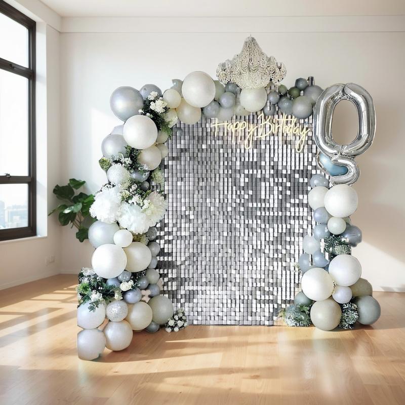 Silver Shimmer Wall Backdrop 12PCS Silver Sequins Backdrop Decoration ...
