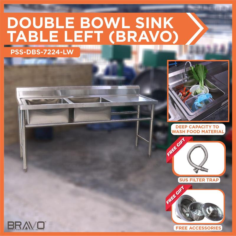 Bravo Stainless Steel Double Bowl Sink Table (600 mm Width) With Side ...