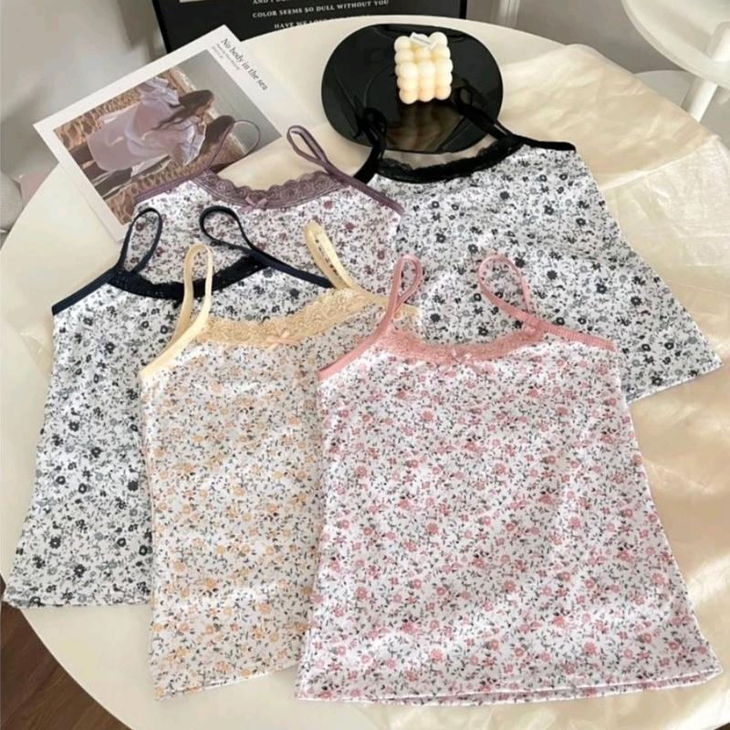 Ladies Spaghetti Strap Sando tank tops Floral Cotton Lace Sexy - TikTok Shop Philippines