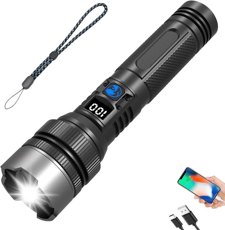 Powerful Flashlight High Lumens, USB Rechargeable Waterproof, Super ...
