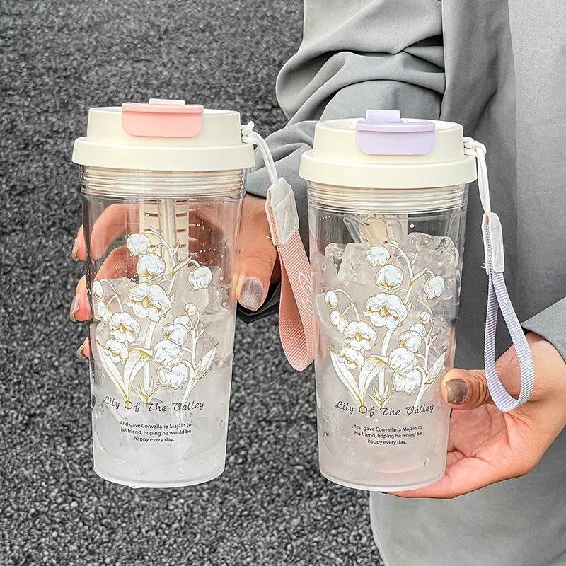 520ML High-Value Water Cup Flower Design Straw Cup with Handle - TikTok Shop Philippines