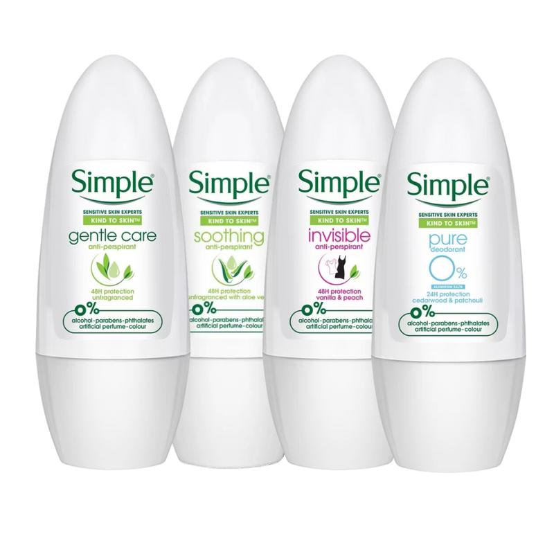 Simple Anti-Perspirant Deodorant Roll-On 45ml Gentle Care/Pure/Soothing ...