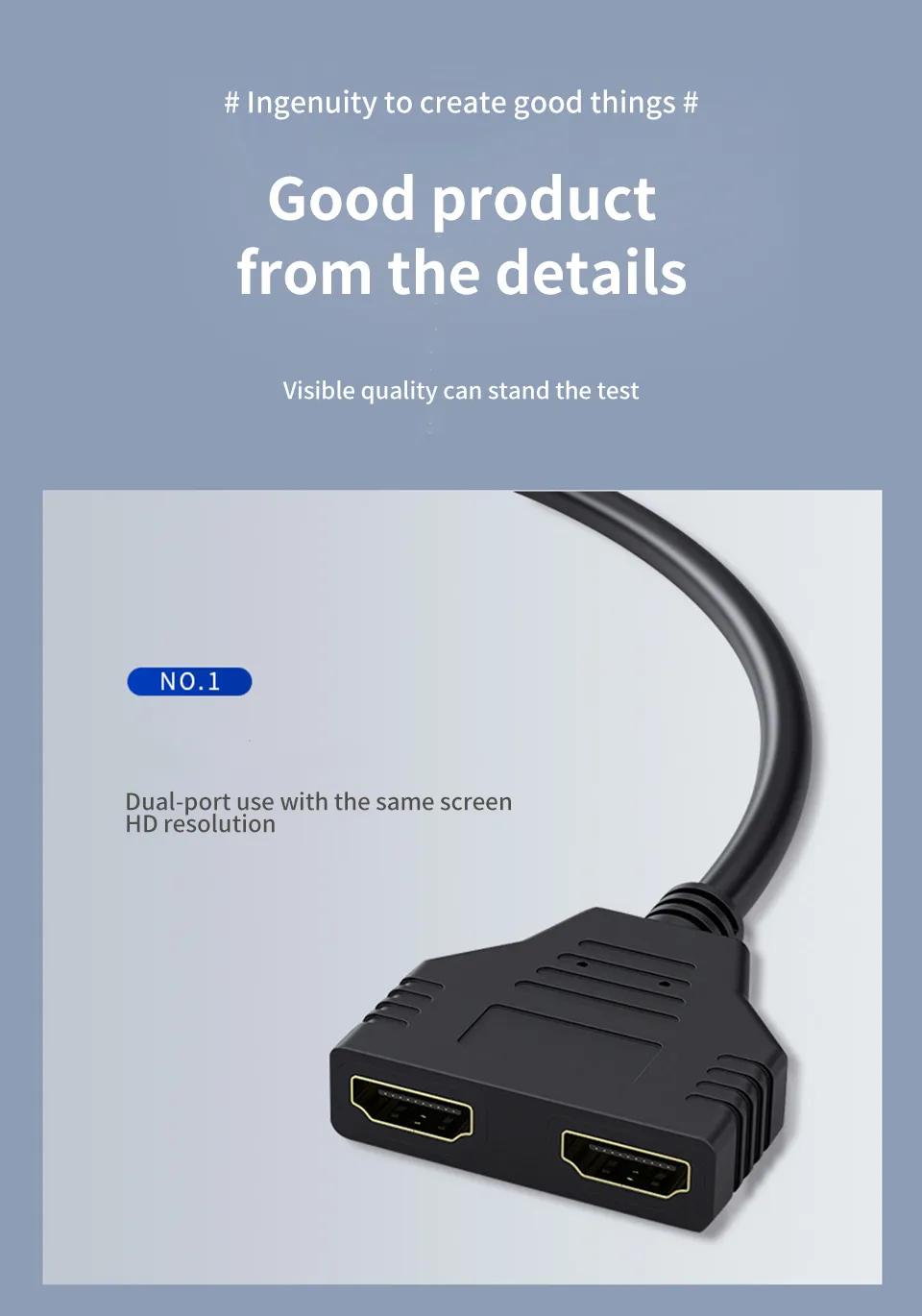 HDMI HD Cable Splitter 1080P 2 Dual Port Y Splitter 1 In 2 Out Cable ...