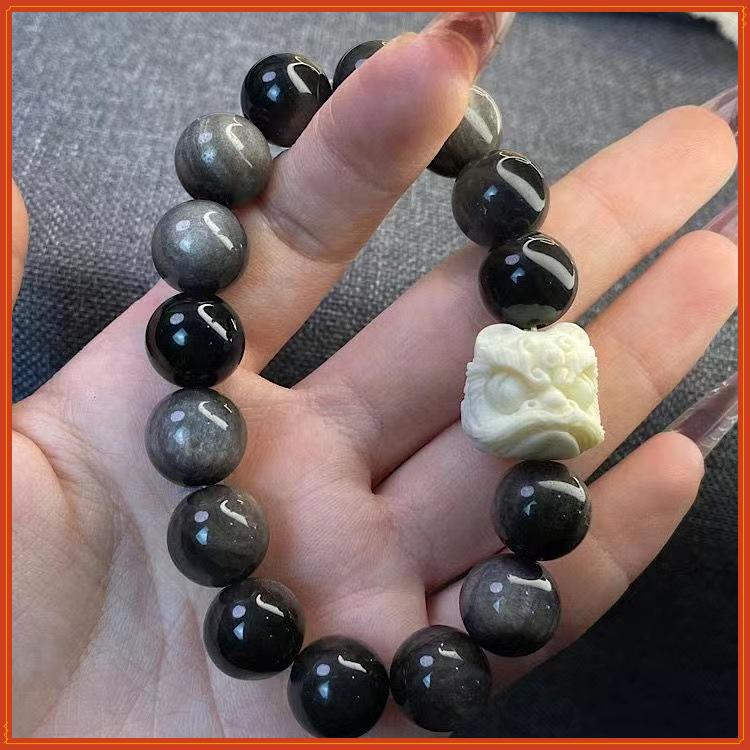 In Stock Natural Glass Imitation Obsidian Lion Dance Bracele - TikTok ...