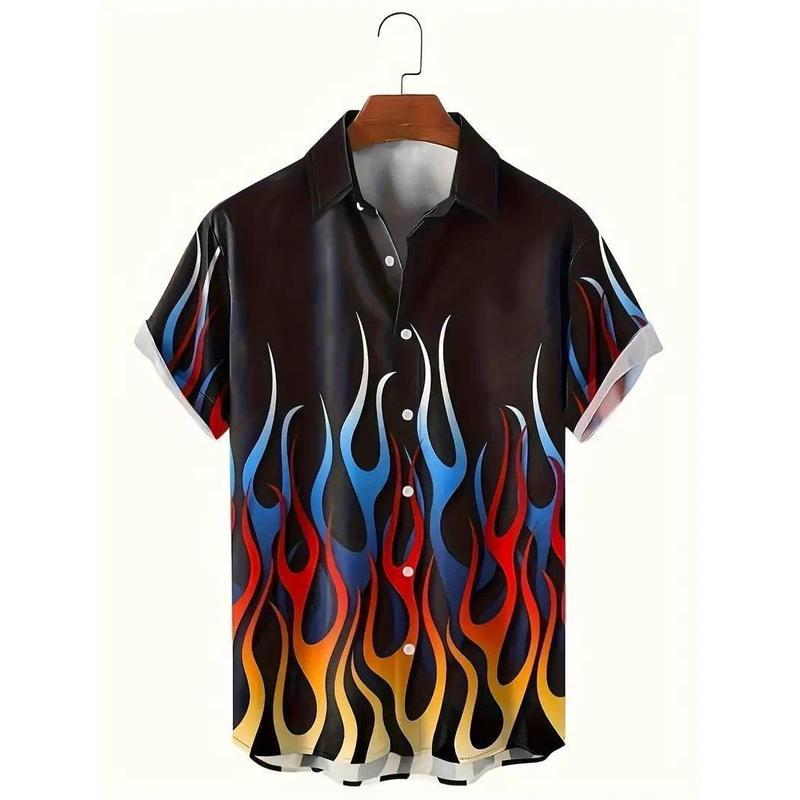 Men's Cool Gradient Flame Fashion Print Summer Leisure Hawaiian ...