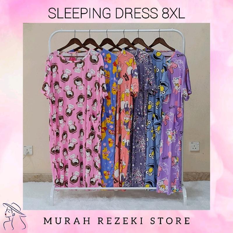 (Dress 8XL) Sleeping nightdress plus size 8XL / Gaun tidur jumbo ...
