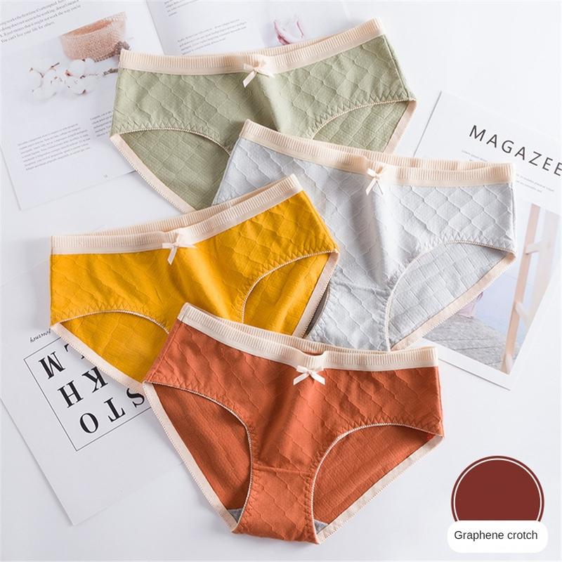 Women Pure Cotton Panties Breathable Mid-Waist Briefs Girls Soft ...