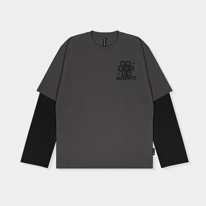 Promo Kickchick Double Sleeve Magnolia Dark Grey & White | Kaos ...