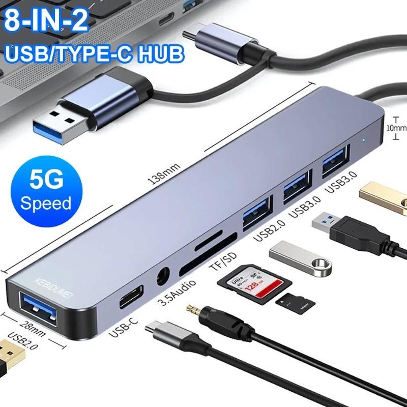 Dok Penyesuai Berbilang Port USB 3.0, 5Gbps, HUB Jenis-C, Penyesuai ...