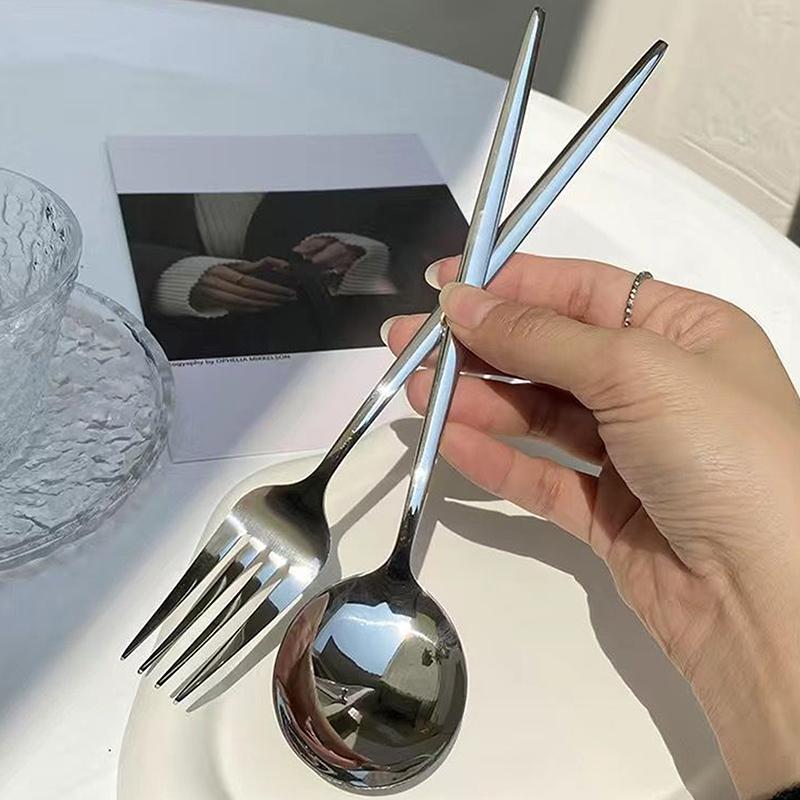 Stainless Steel Round Spoon Fork Net Red Golden Dinner Long Handle ...