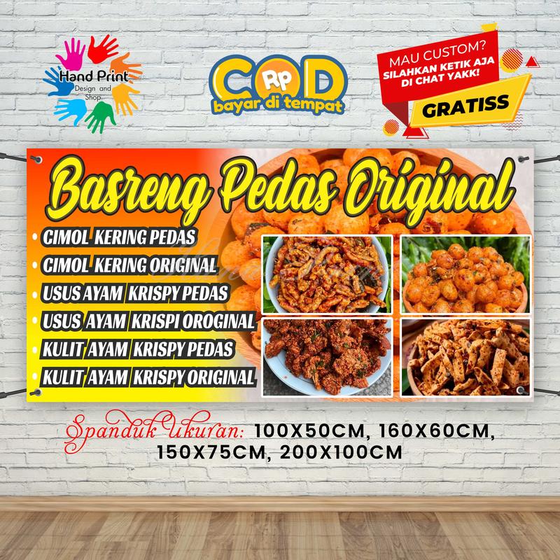 Cetak Spanduk Banner Kedai Basreng Pedas MMT Spanduk Custom 200x100 ...