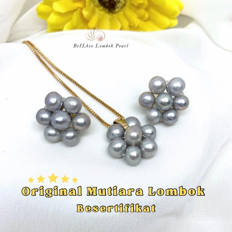 Set Liontin & Giwang Melati Mutiara Air Tawar Lombok Asli Original ...
