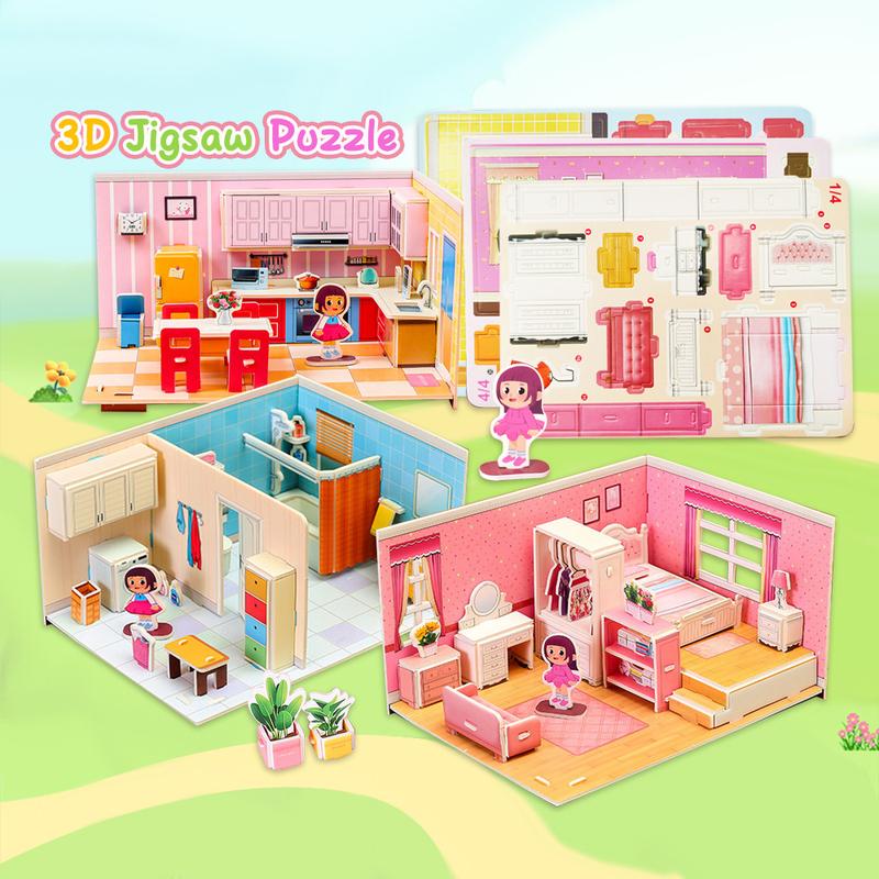EC Girl DIY Toys 3D Puzzle Rumah Boneka Kecil Bilik Tidur Dapur ...