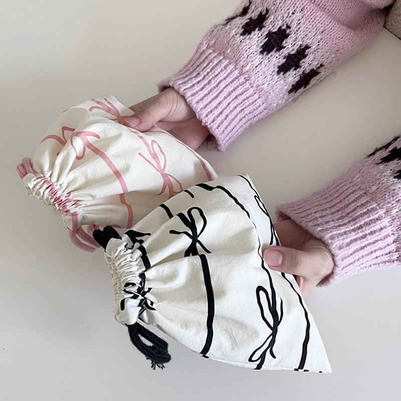 [XIQ]Bow Knot Striped Mini Drawstring Bag Cosmetic Storage Pouch ...
