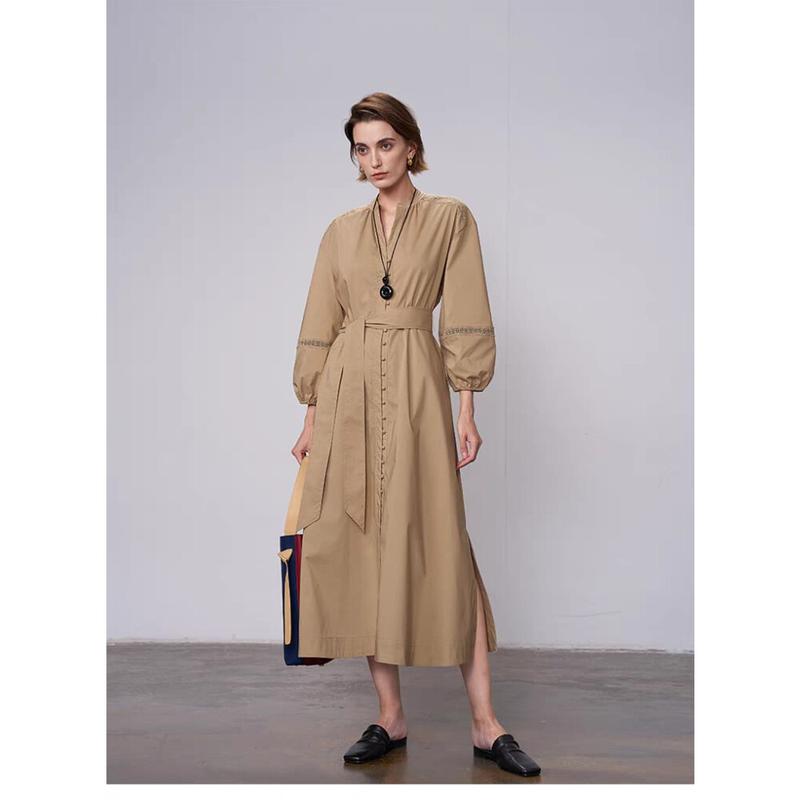 FADFAD Gaun lengan panjang retro kelas atas pinggang bertali - Shop ...