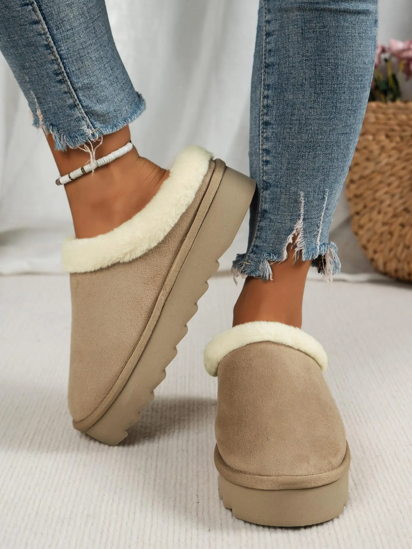 Women's 2023 New Trendy Minimalist Fluffy Platform House Slippers, Non ...