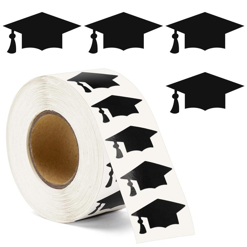 800 Graduation Cap Stickers Roll Black Grad Hat Sticker Envelopes ...