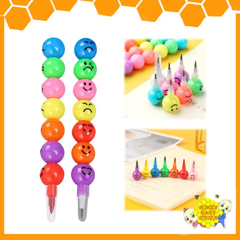 Kids Cute 7Colors Emoji Bullet Round Stacking Crayon Pencil Kids ...