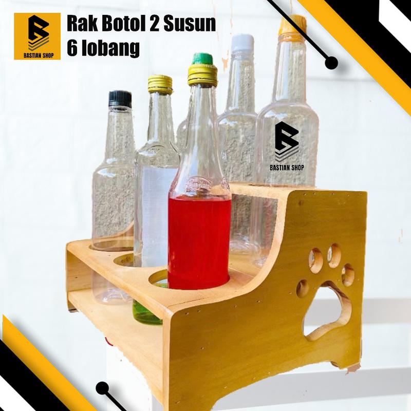 Rak Botol 2 Susun 6 Lobang bahan kayu modern estetik untuk sirup kecap ...
